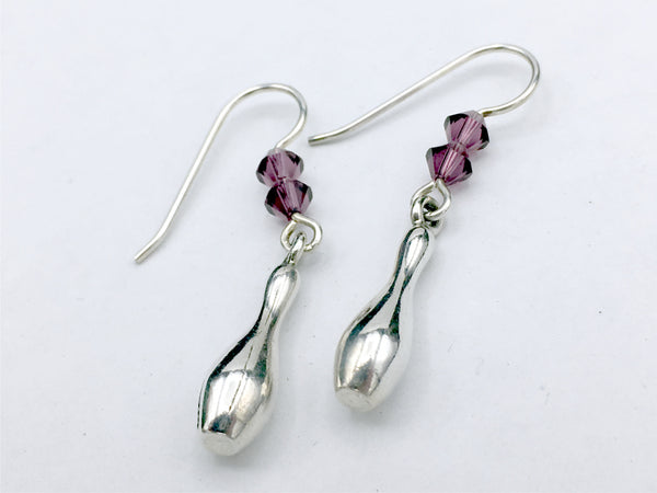Sterling Silver 3-D Bowling Pin dangle earrings-bowl,bowler, pins ...