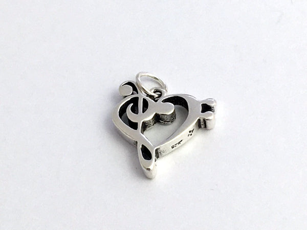 Sterling Silver Treble and bass clef heart charm or pendant, music, ba ...