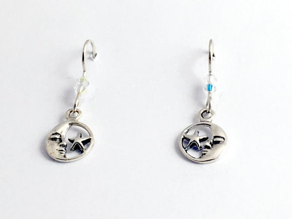 Sterling Silver man in moon & star dangle earrings-crystal-celestial-c ...