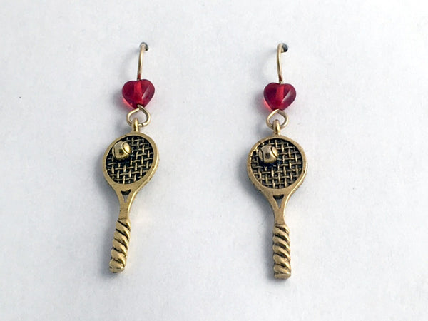 Gold Tone Pewter & 14kgf Tennis Racquet & Ball dangle Earrings-Racket ...